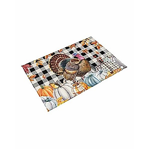 Outdoor Rug Carpet 5x8feet, Thanksgiving Retro Turkey Camping Area Rugs Soft Non-Shedding Non-Slip Floor Carpets Mat for Indoor Living Room,Bedroom Fall Harvest Pumpkin Buffalo Grid