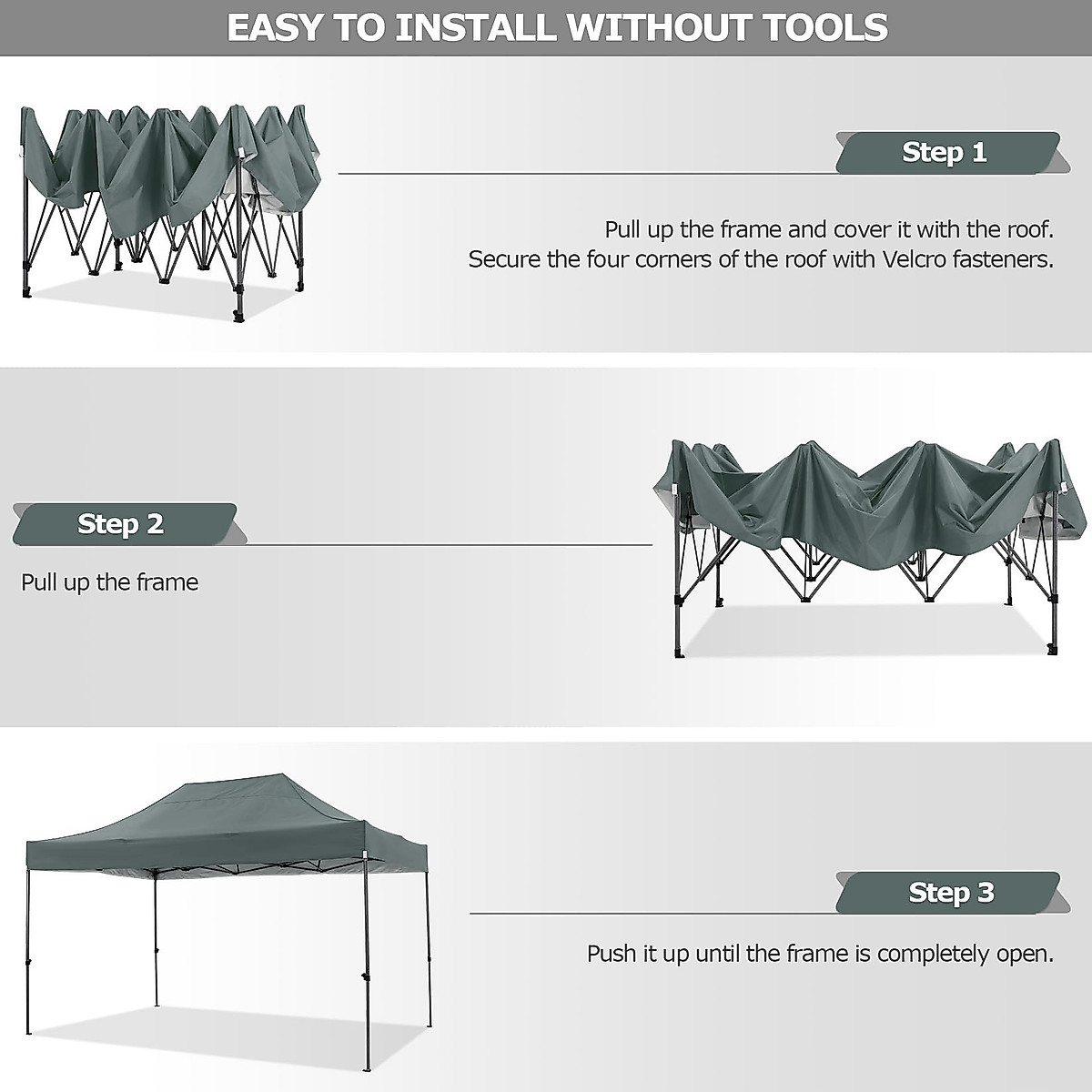 COBIZI 10x15 Pop up Canopy Gazebo 3.0, Easy up Heavy Duty Canopy with 4 Removable Sidewalls, High Stability, All Weather Sunshade 100% Waterproof Outdoor Canopy Tents, Gray