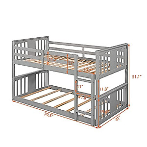 Tidyard Twin Over Twin Bunk Bed with Ladder, Gray for Bedroom Dorm Guest Room Home Furniture