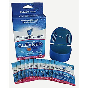 SmartGuard Premium Cleaner Crystals & Cleaning Case -(110 Cleanings)- Removes Stain, Plaque, & Bad Odor from Clear Braces, Dentures, Night Guards, Mouth Guard, & Retainers.