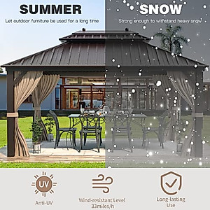 EROMMY 10'x13' Hardtop Gazebo Double Roof Galvanized Steel Canopy Outdoor Aluminum Frame Permanent Metal Pavilion with Netting and Curtains for Patio Backyard Deck and Lawns