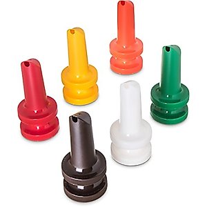 Carlisle FoodService Products Pourplus Store 'N Pour Bottle Spouts Pour Spouts with Integrated Neck for Bar, Kitchen, And Restaurants, Plastic, 3.5 Inches, Assorted Colors, (Pack of 12)