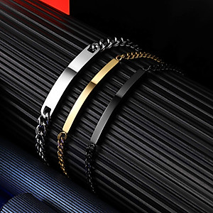 MeMeDIY 2 Pcs Personalized Couple Bracelets Set Custom Engraving Name/Date/Coordinates for Boyfriend Girlfriend Stainless Steel Adjustable Love Matching Relationship Valentine's Gift(Silver Color)