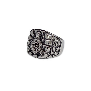 Square & Compass Silver Finish Stainless Steel Masonic Ring - [Size 10]