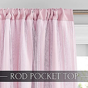 PONY DANCE Bedroom Curtains Sheer Overlay - Pink Curtains Mix & Match with White Sheer Drapes Elegant for Girls Room Darkening, 52" x 95", Light Pink, 2 PCs
