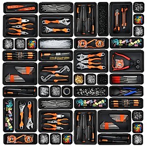 【𝟯𝟮𝗣𝗰𝘀】【Black】A-LUGEI Tool Box Organizer Tray Divider Set, Desk Drawer Organizer, Garage Organization and Storage Toolbox Accessories for Rolling Tool Chest Cart Cabinet Work Bench Parts Hardware