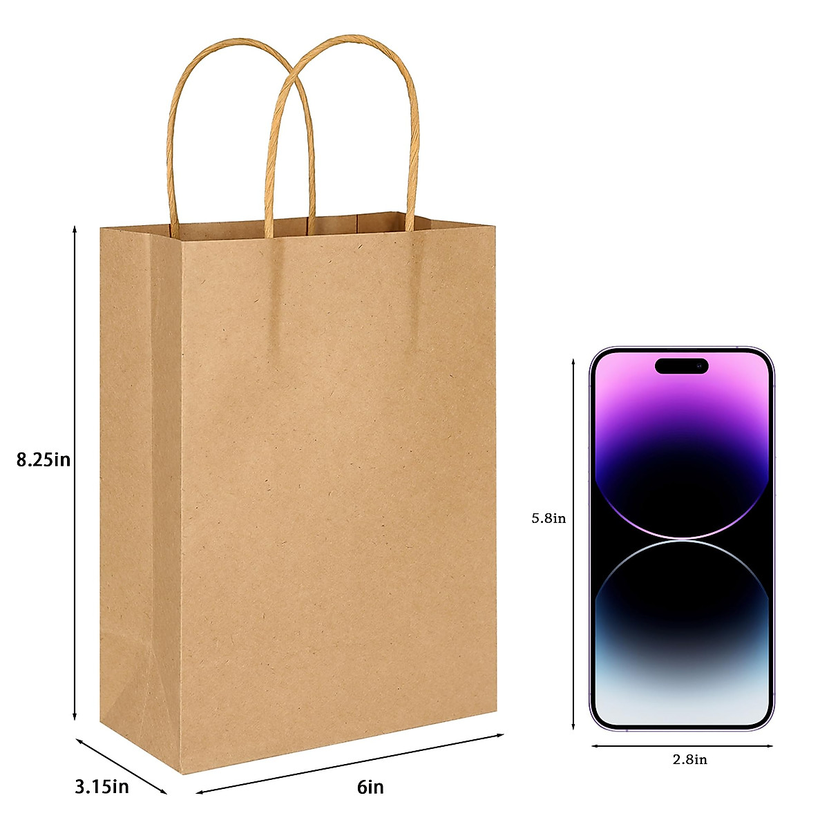 GITMIWS 30 Pack Small Brown Kraft Paper Bags, 6''x3.15''x8.25'' Small Craft Paper Bags with Handles Bulk, Grocery Retail Paper Bags for Small Business, Party Favors Take Out Sacks