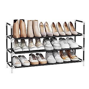 SONGMICS 3-Tier Shoe Rack with Shelves for Closet Entryway, Black ULSH053B01, 11 x 38.8 x 22.8 Inches