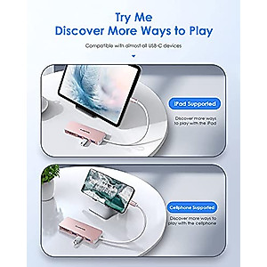 LENTION USB C Hub with 3 USB 3.0 & SD/Micro SD Card Reader Compatible 2022-2016 MacBook Pro, New Mac Air/iPad Pro/Surface, More, Stable Driver Certified Type C Adapter (CB-C15, Rose Gold)