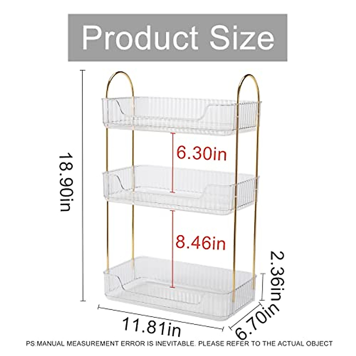 Bathroom Organizer Countertop, Vanity Organizer Trays for Bathroom Counter, Bathroom Tray Counter Organizer, Plastic Tray Stand for Perfume, Makeup, Skincare(Clear, 3 Tiers)