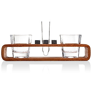 ROCKSLY Whiskey Stones Gift Set with Stand | Handcrafted Whiskey Glass Set Granit Whiskey Rocks for Perfect Drink | Whiskey Gift Set & Whiskey Kit | Best Whisky Stones Glass Set for Men dad (Mahogany)