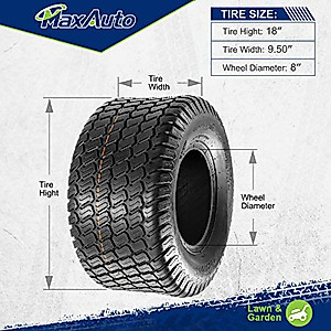 MaxAuto 18x9.50-8 Lawn Mower Tires,18x9.50-8 Lawn Tractor Tire, 18-9.50-8, 18x9.50 8nhs, 18x9.5-8 Tire for Lawn Mowers, 4 Ply Tubeless Tire, 1040lbs Capacity, Set of 2