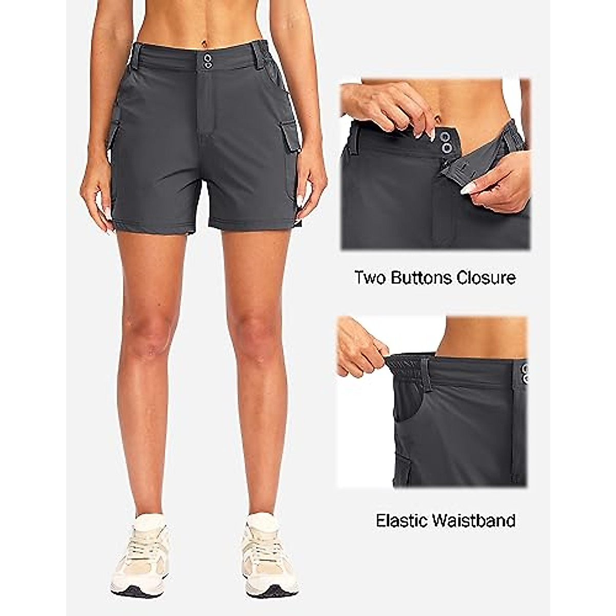 Pudolla Women's Golf Hiking Shorts 4.5" Quick Dry Summer Shorts for Women Work Travel Walk Outdoor with Pockets(Dark Grey X-Large)