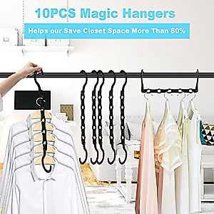 Space Saving Hangers, 10PCS Magic Hangers, 5 Holes Sturdy Plastic Clothes Closet Organizers and Storage, Space Saver Organization, College Dorm Room Essentials (Black)