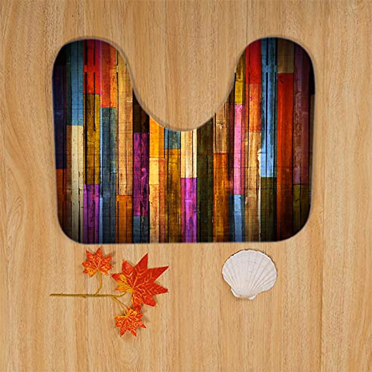 Shower Curtains with Bath Rugs Non-Slip Soft Toilet Lid Cover for Bathroom ,Waterproof Home Tub Curtains Sets with Memory Foam Rugs ,3D Print Durable Polyester Fabric Four-Piece Colored Wood