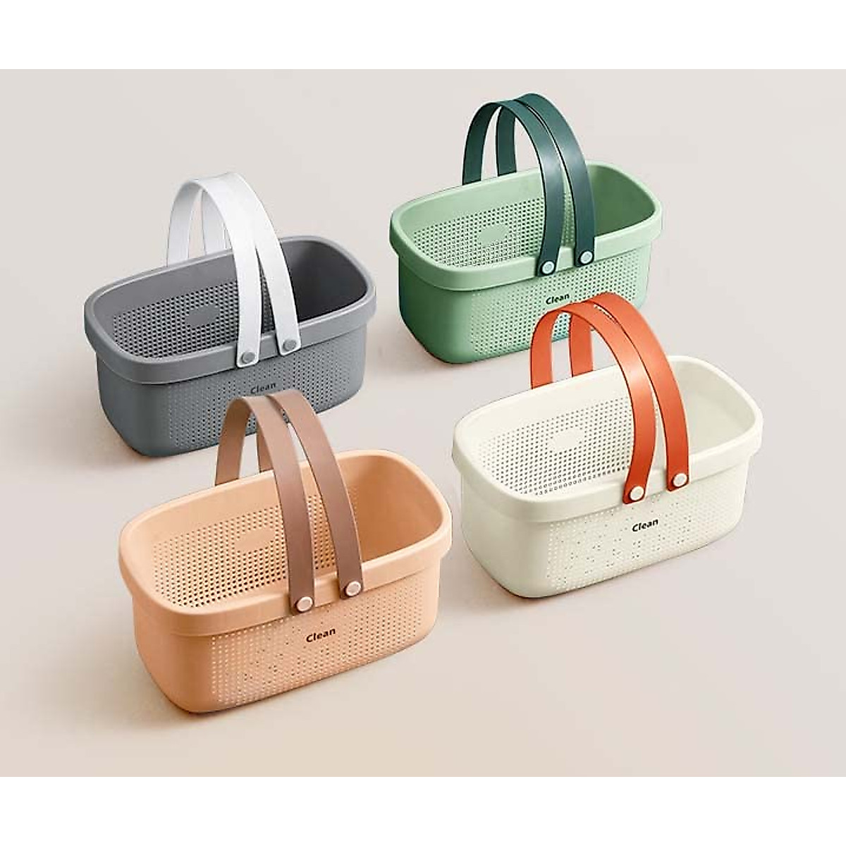 kamuavni 2 Pack Plastic Shower Caddy Basket with Removable Handles, Portable Cleaning Supply Storage Organizer with Holes for College Dorm Bathroom - Grey