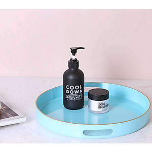 Zosenley Decorative Tray, Round Plastic Tray with Handles, Modern Vanity Tray and Serving Tray for Ottoman, Coffee Table, Kitchen and Bathroom, Size 13” (Pink)