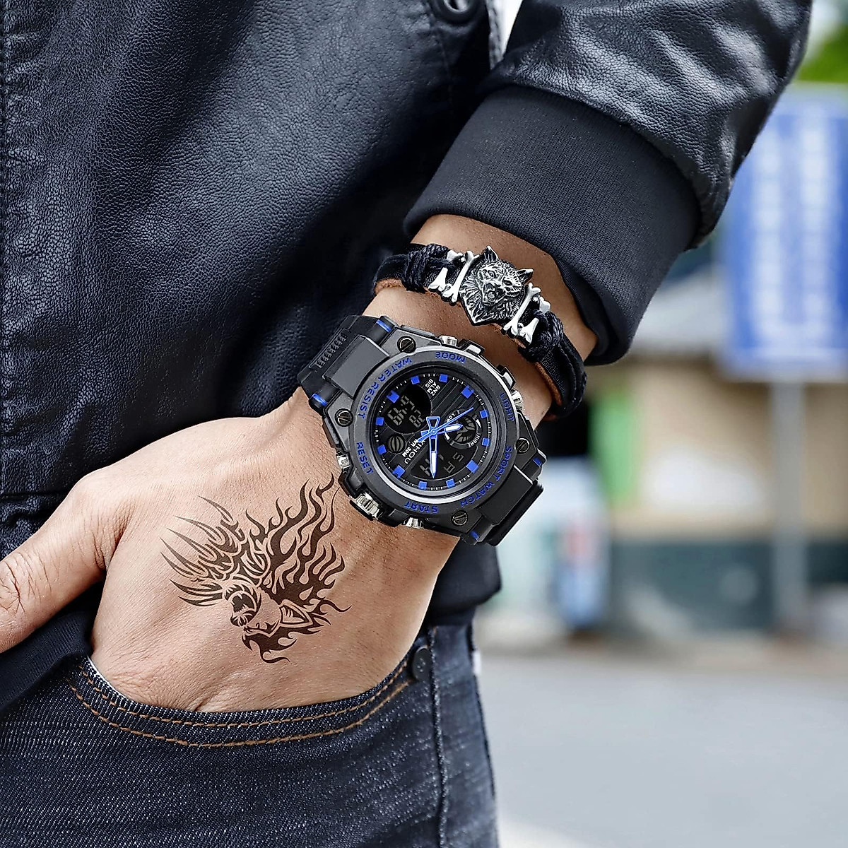 Yihou Men's Military Watch Outdoor Sports Electronic Watch Tactical Army Wristwatch LED Stopwatch Waterproof Digital Analog Watches