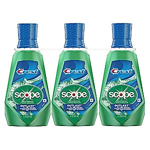 Crest Scope Outlast Mouthwash Long Lasting Peppermint, 3 Pack (33.8 Ounce)