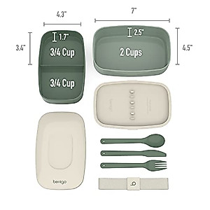 Bentgo Classic - All-in-One Stackable Bento Lunch Box Container - Modern Bento-Style Design Includes 2 Stackable Containers, Built-in Plastic Utensil Set, and Nylon Sealing Strap (Khaki Green)