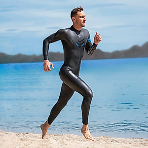 Synergy Endorphin Men's Full Sleeve Triathlon Wetsuit (Black/Blue, L1)