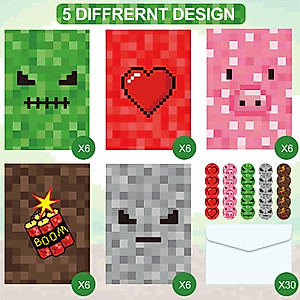 ZOIIWA Pixel Party Invitations with Envelopes, 30 Pieces, Video Game Themed Birthday Party Decorations