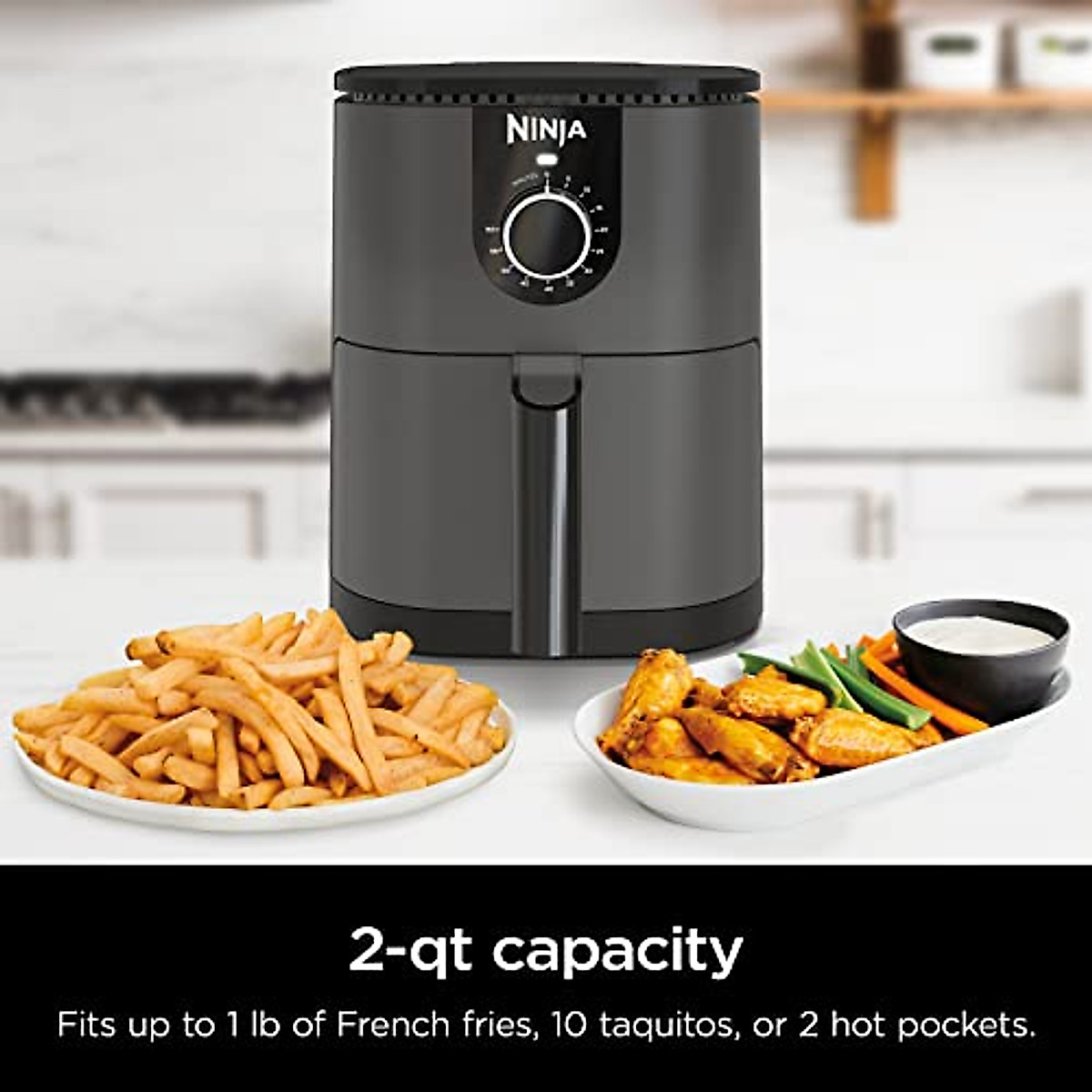 Ninja AF080 Mini Air Fryer, 2 Quarts Capacity, Compact, Nonstick, with Quick Set Timer, Grey