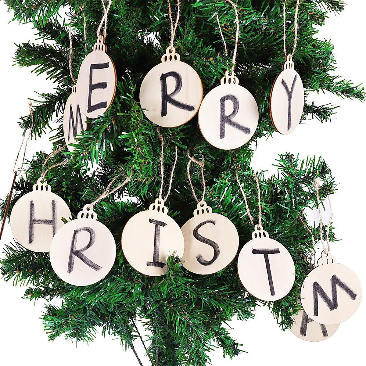 Max Fun 120Pcs Wood Slices 3.5" Wooden DIY Christmas Ornaments Unfinished Predrilled Wood Circles for Crafts Centerpieces Round Wooden Discs Hanging Decorations