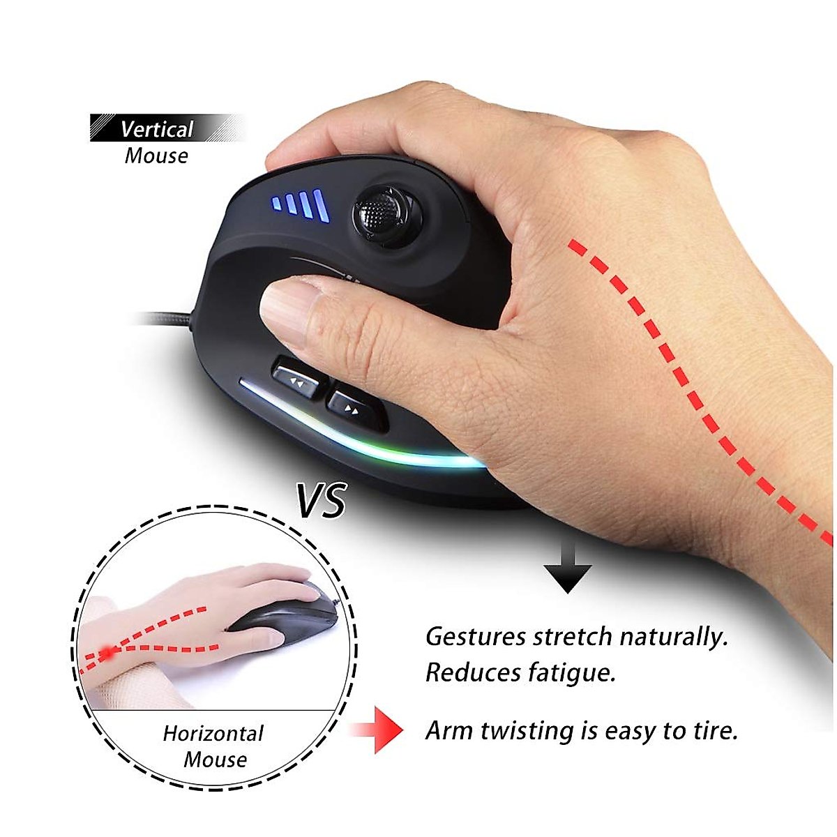 ZLOT Vertical Gaming Mouse,Wired RGB Ergonomic USB Joystick Programmable Laser Gaming Mice,6+1 Design,11 Buttons,1000 Hz Max Polling Rate,10000 Max DPI,Upgraded Version for Computer Gamers,Black