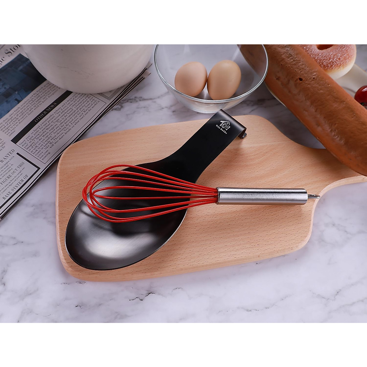 Vila KuChe Stainless Steel Spoon Rest for Kitchen Spoon Holder Counter Cooking Utensil Rest Spoon Heavy Duty Dishwasher Safe 2pcs (Black)