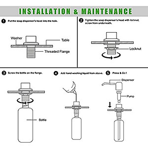 KMEINO Gold Soap Dispenser, Built in Undermount Soap Dispenser Brass Commercial, Brushed Gold Metal Pump Head Liquid Lotion Kitchen Countertop Soap Dispenser with 500ml PP Bottle