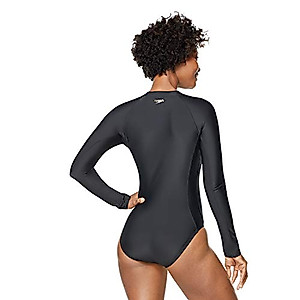 Speedo Women's Standard Swimsuit One Piece Zip Front Long Sleeve Paddle Suit, Black, 8