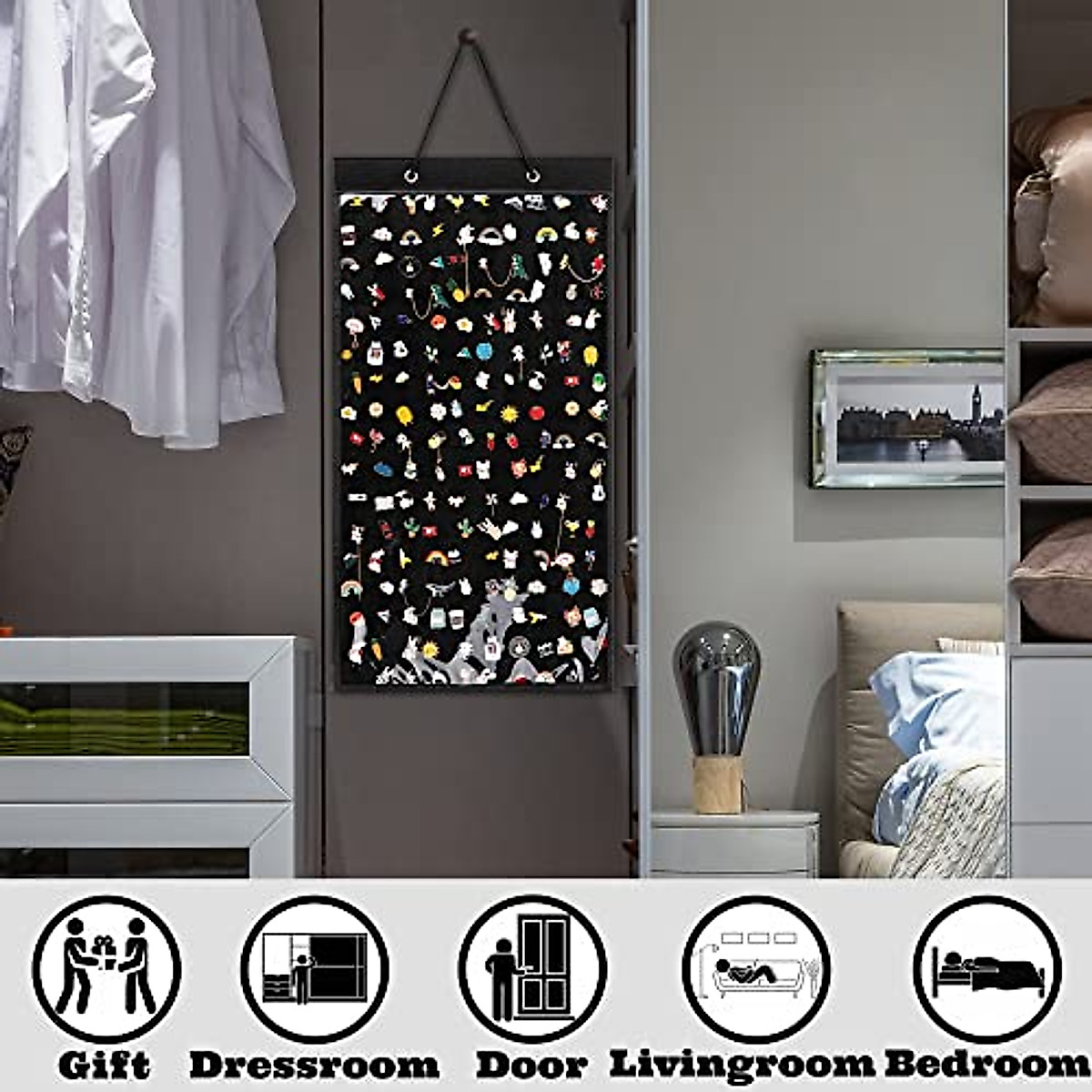 HUHYNN Hanging Brooch Pin Organizer, Dust-proof Enamel Brooch Pin Display, Brooch Collection Storage Organizer, Hold Up to 170 Brooch Pins (Black)
