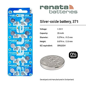 Renata 371 Watch Battery SR920SW - Strip of 5 Batteries