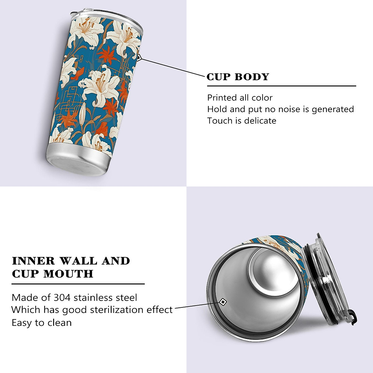 sanluoli Flat Geometric Pattern Lily Colorful Stainless Steel insulated coffee cup with Straw Leak Resistant Flip mug for hot drinks for outdoor reusable tumbler with lid and straw 20 OZ