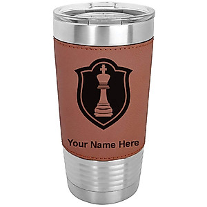 LaserGram 20oz Vacuum Insulated Tumbler Mug, Chess King, Personalized Engraving Included (Faux Leather, Dark Brown)