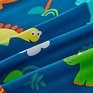 WINLIFE Dinosaur Sheet Set Twin for Boys 3 Piece - Soft Cozy Microfiber Twin Size Kids Sheets - Cartoon Dino Sheets for Twin Bed - Deep Pocket 16 Inches Teen Bed Sheets for Children, Navy