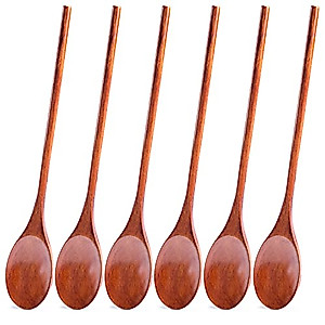 HANSGO Wooden Spoons for Eating, 6PCS 12 Inch Wood Soup Spoons Long Handle Spoons Table Spoon Serving Spoons with Japanese Style Utensil Set for Kitchen Cooking Mixing Stirring