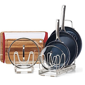 Better Things Home 12+ Expandable Pan and Pot Lid Organizer Rack for Cabinet, Pot Lid Holder Pot Organizers Inside Cabinet, Pots and Pans Organizer Under Cabinet (Off White, LID ORGANIZER)