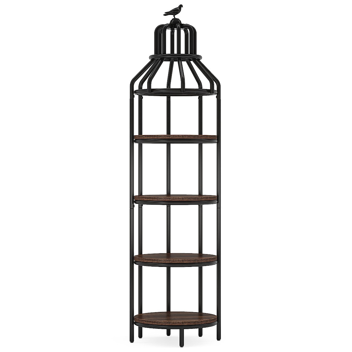 Tribesigns 4-Tier Corner Bookshelf, Industrial 4 Shelf Corner Bookcase Small Book Shelf, Round Floor Standing Display Storage Rack Organizer for Living Room, Home Office, Small Space (Rustic Brown)