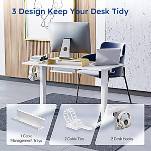 SohoTeco Motorized Standing Desks, Electric Stand Up Desk with Ultra Stable Construction and Cable Management,adjustable Height Desk with Memory Preset Design for Home Office Use 48x24 in White