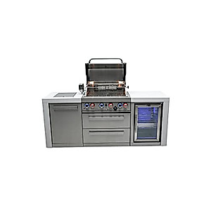 Mont Alpi MAi400-DFC 32-Inch 4-Burner 78000 BTU Deluxe Stainless Steel Gas Outdoor Kitchen Bar Barbecue Island Grill w/Infrared Side Burner + Wine Cooler Compact Refrigerator + Rotisserie Kit