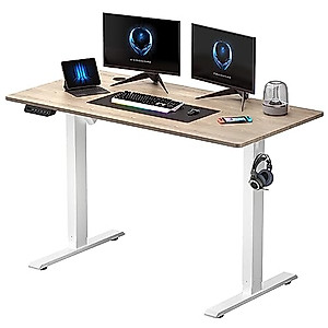 ERGOMORE Electric Standing Desk, 55 Inch Height Adjustable Standing Desk, Stand up Desk with 3 Memory Presets Controller (Maple & White)