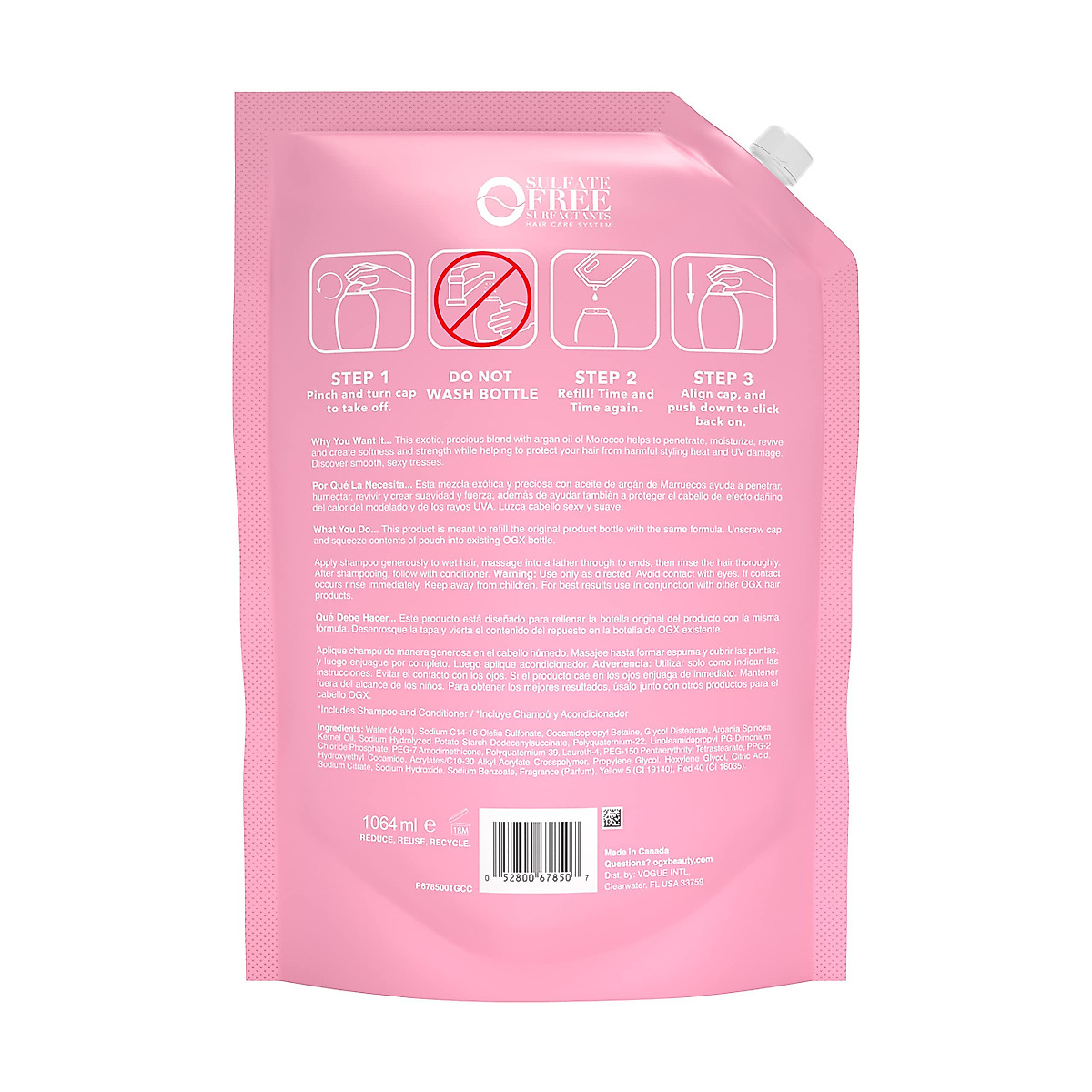 OGX Renewing + Argan Oil of Morocco Shampoo Refill Pouch for Strong Healthy-Looking Hair, 36 Fl Oz