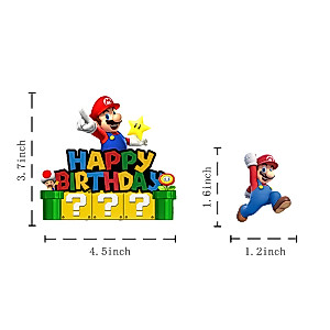 7pcs Acrylic Super Mario Happy Birthday, Mario Bros Smash Cake Topper, Party Supplies for Children