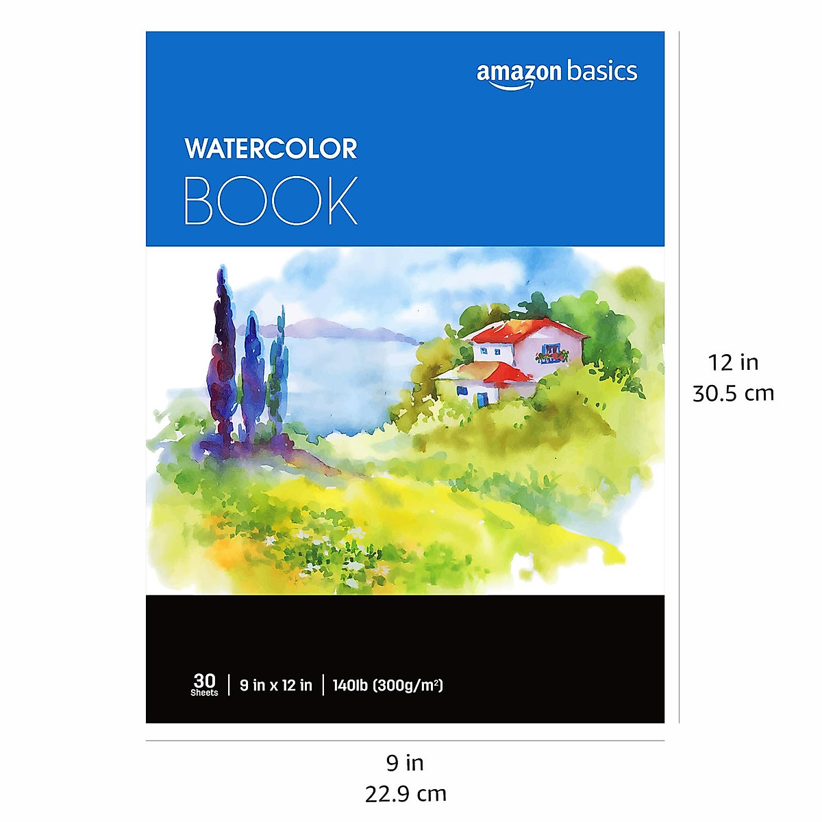 Amazon Basics Watercolor Pad, 9"x12", 140 lb. / 300 gsm, 30 Sheets