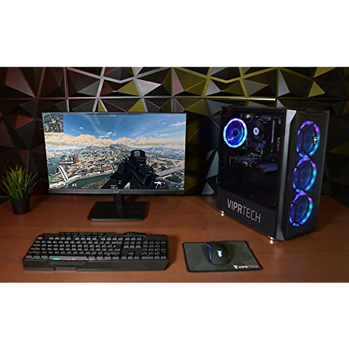 ViprTech Mutineer Gaming PC Desktop - Intel Core i7 (3.8GHz), GeForce GTX 1660 Super 6GB, 16GB RAM, 512GB NVMe SSD, RGB Keyboard Mouse Mousepad, WiFi, Bluetooth, Win 10 Pro, Streaming, Editing, Black