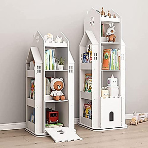 QQXX 360° rotatable Bookshelf,Children's Floor-Standing Display Shelf Bookshelf with Storage Racks on Both Sides Suitable for Family Study Dormitory Bedroom bookcases(2 Tier, Pink)