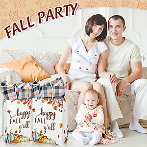 AnyDesign 16Pcs Happy Fall Y'all Gift Bags Autumn Maple Leaves Pumpkin Pattern Paper Bag with Handle for Thanksgiving Day Fall Themed Wedding Birthday Bridal Shower Party Favors, 5.9 x 8.3 x 3.2 Inch