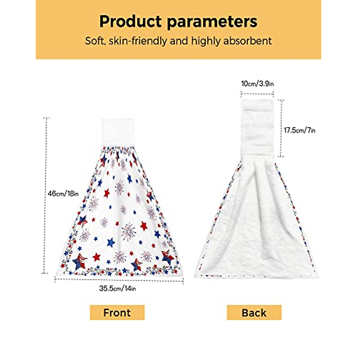 ZFUNCING Hand Tie Towel Set of 2,Memorial Day Patriotic Blue and Red Star Hanging Kitchen Towels with Loop,Absorbent Tea Bar Dish Towel Fast Drying Towels for Bathroom,Swirling Stripe on White